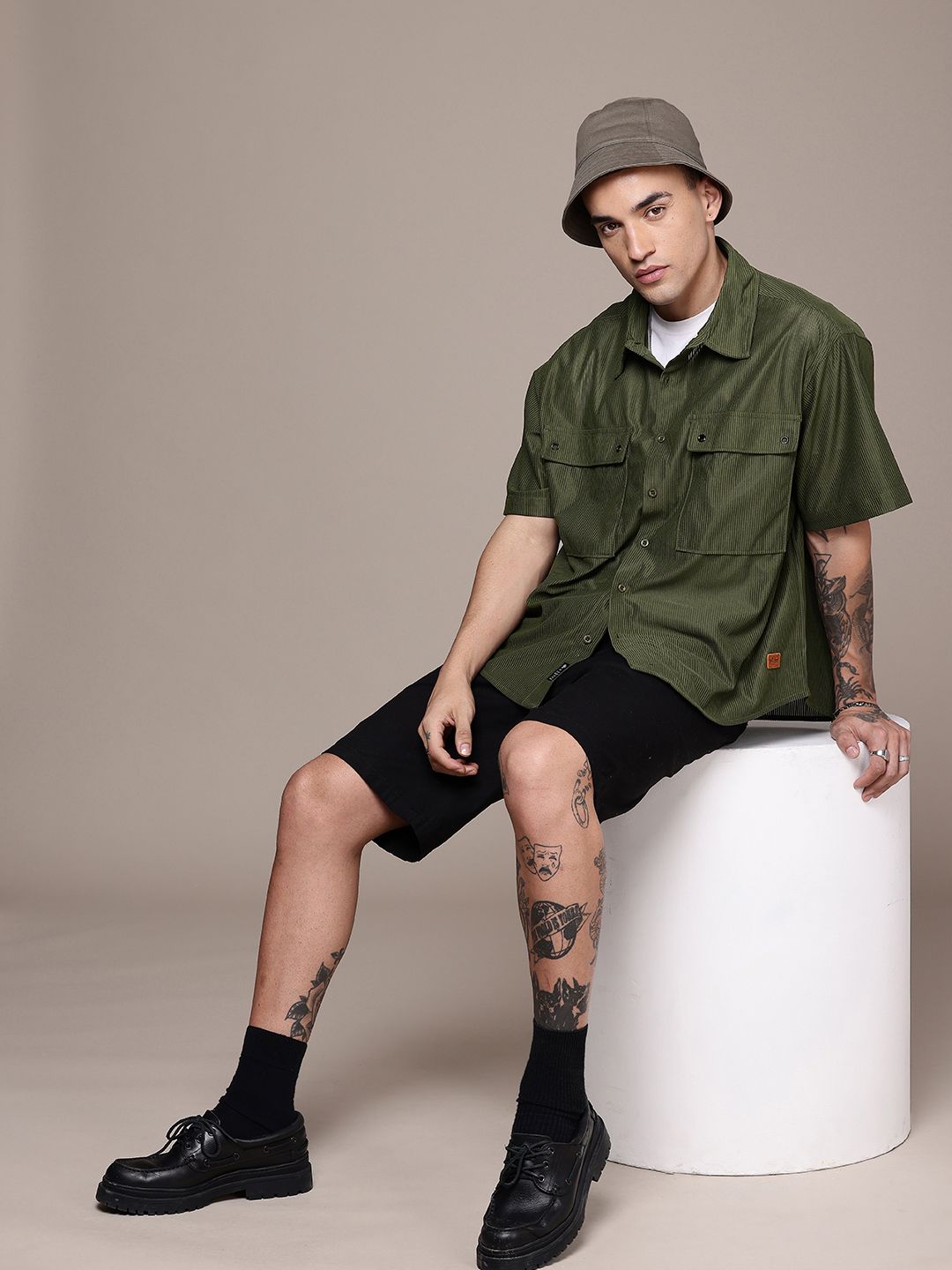 Buy The Roadster Life Co. Self Striped Relaxed Fit Casual Shirt ...