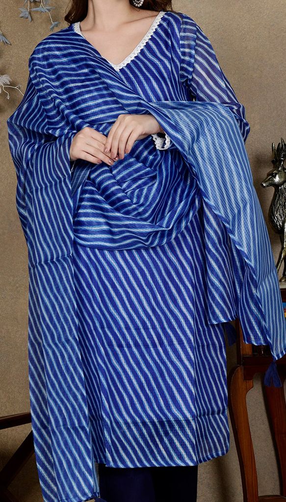 Buy NEUDIS Women Striped Regular Kurta With Trousers & With Dupatta - Kurta Sets for Women ...