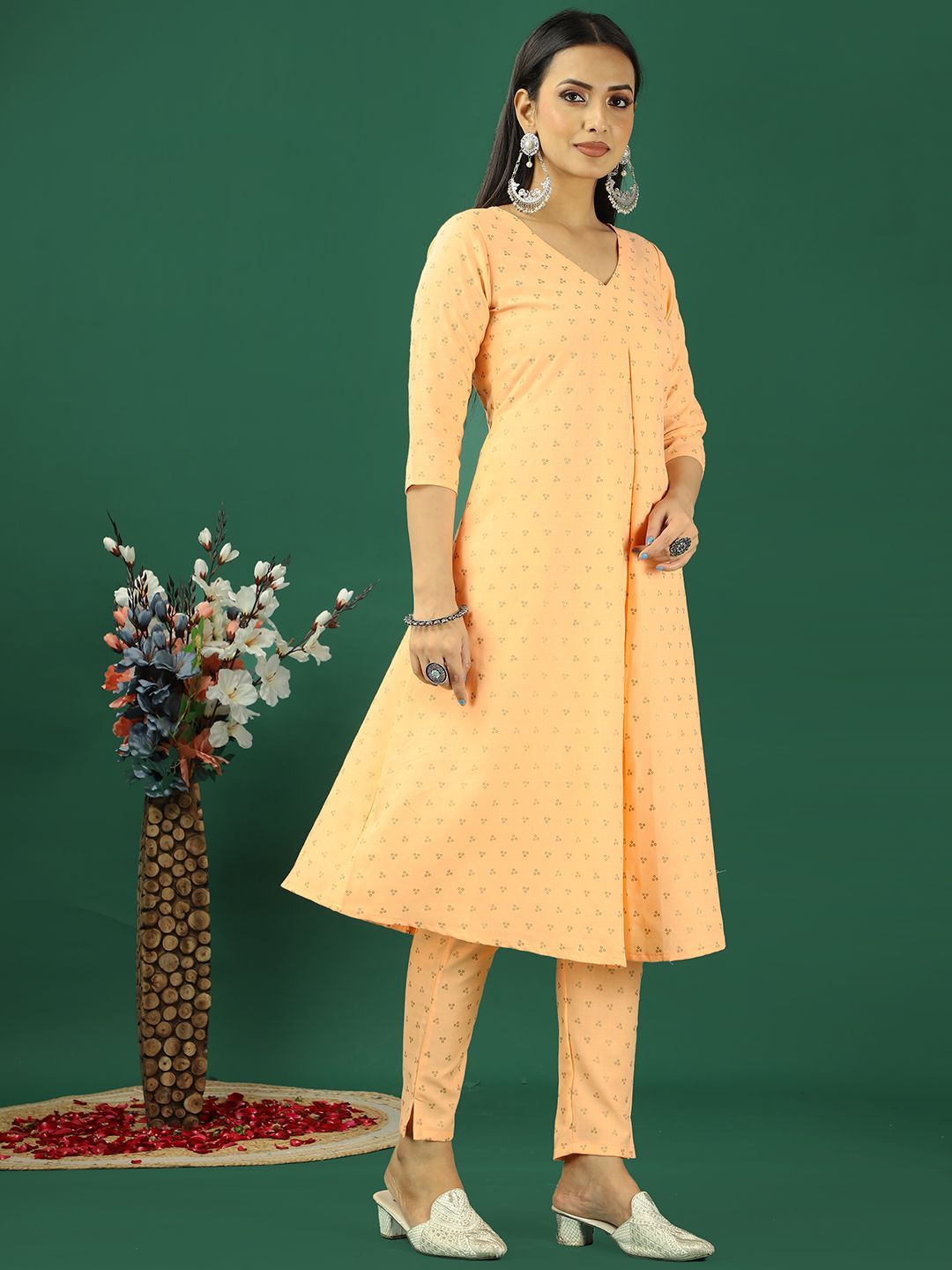 Buy Ethnovog Ethnic Motifs Printed V Neck Box Pleat Style A Line Kurta ...