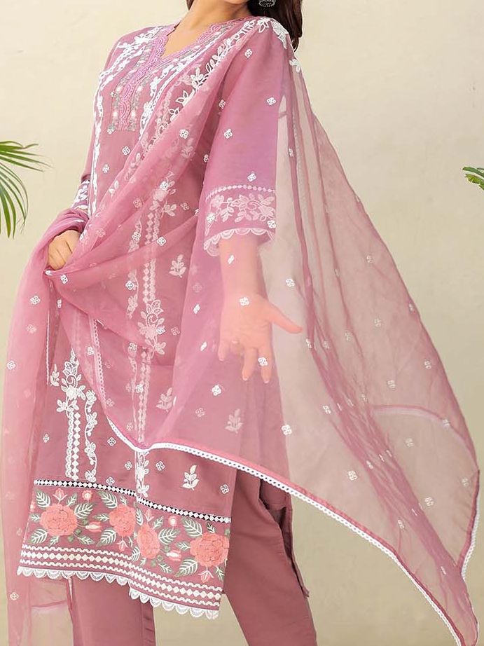 Buy Anouk Pink Floral Embroidered Regular Pure Silk Kurta With Trouser ...