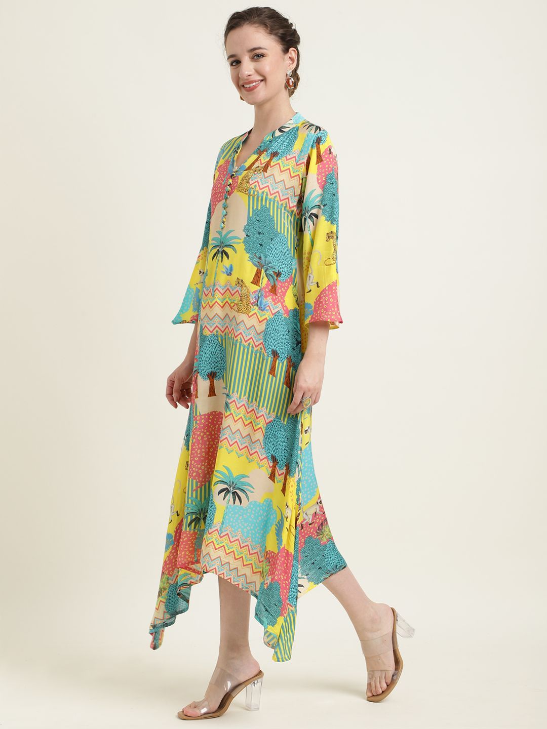 Buy ZARI Women Tropical Printed Cotton A Line Midi Dress - Dresses for ...