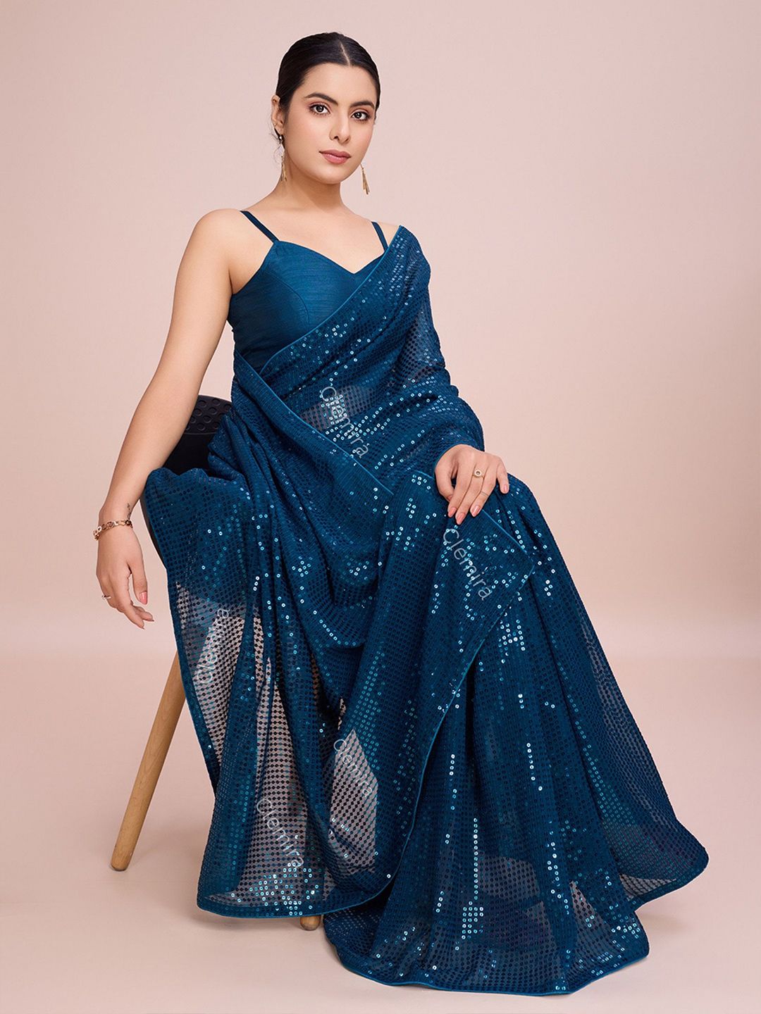 Buy FashionsEye Embellished Sequinned Pure Georgette Saree - Sarees for ...