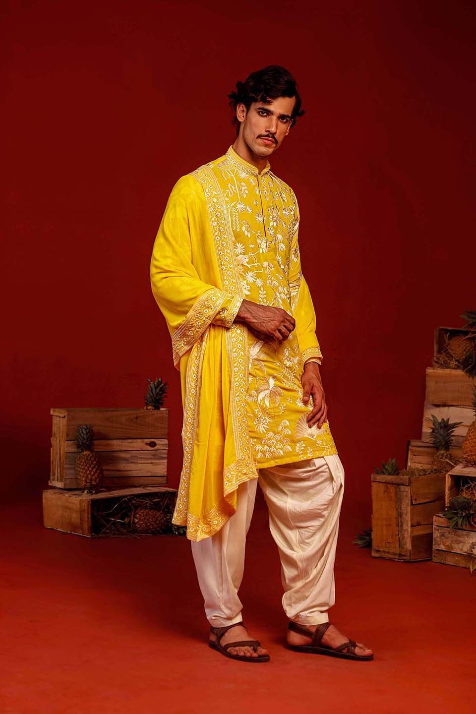 Buy KALPRAAG Animal Embroidered Sequined Georgette Straight Kurta With ...