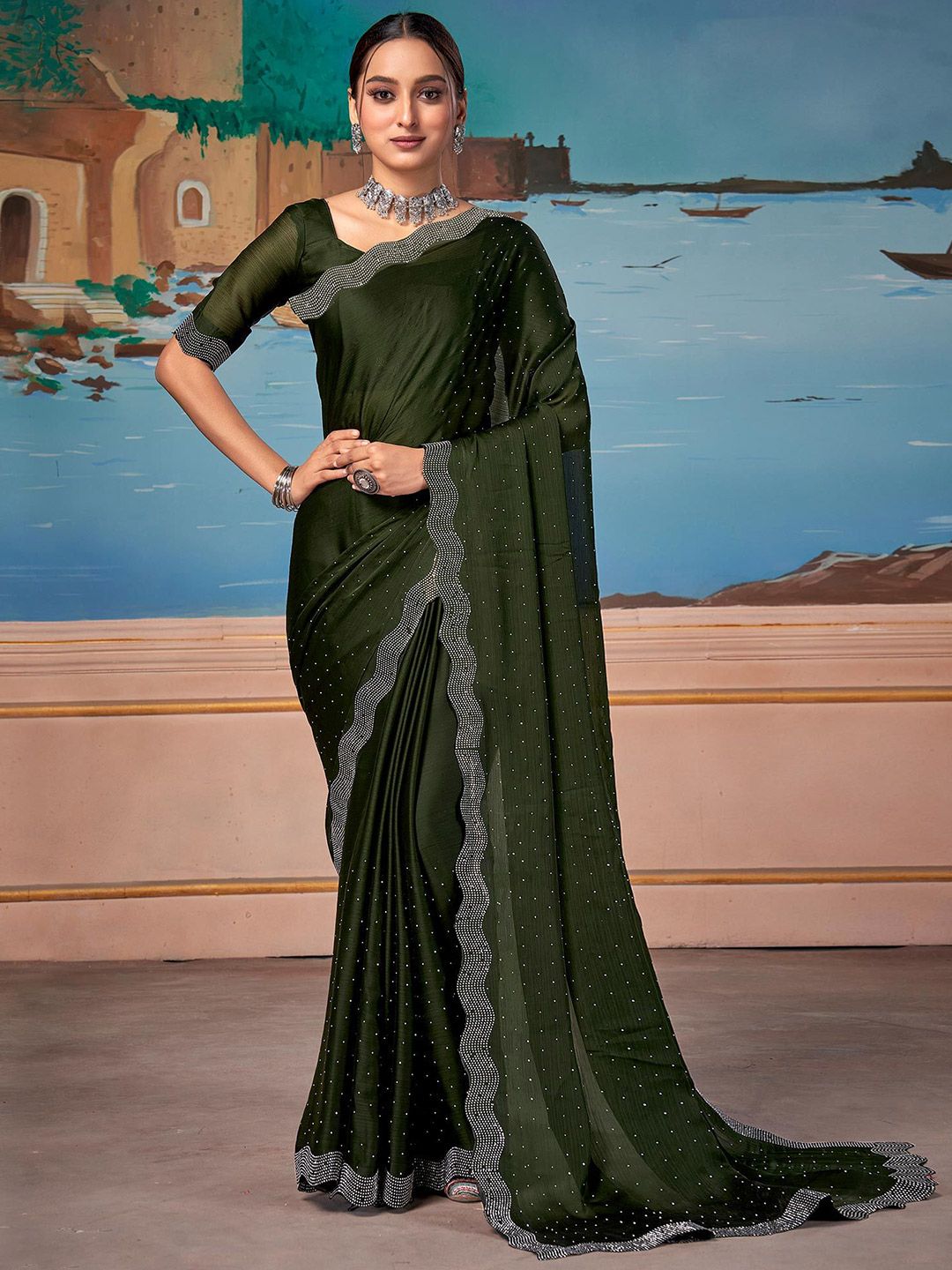 Buy Peachmode Embellished Beads And Stones Satin Saree - Sarees for Women 32156886 | Myntra