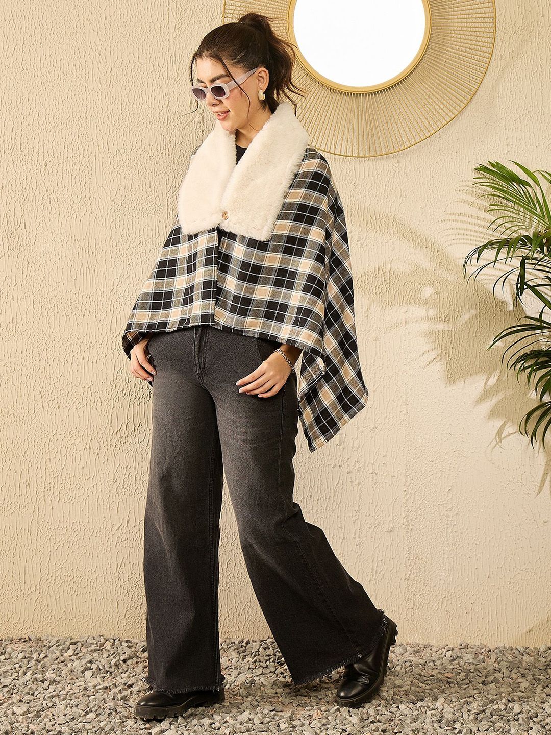 Buy InWeave Women Checked Acrylic Poncho - Sweaters for Women 31889627 | Myntra