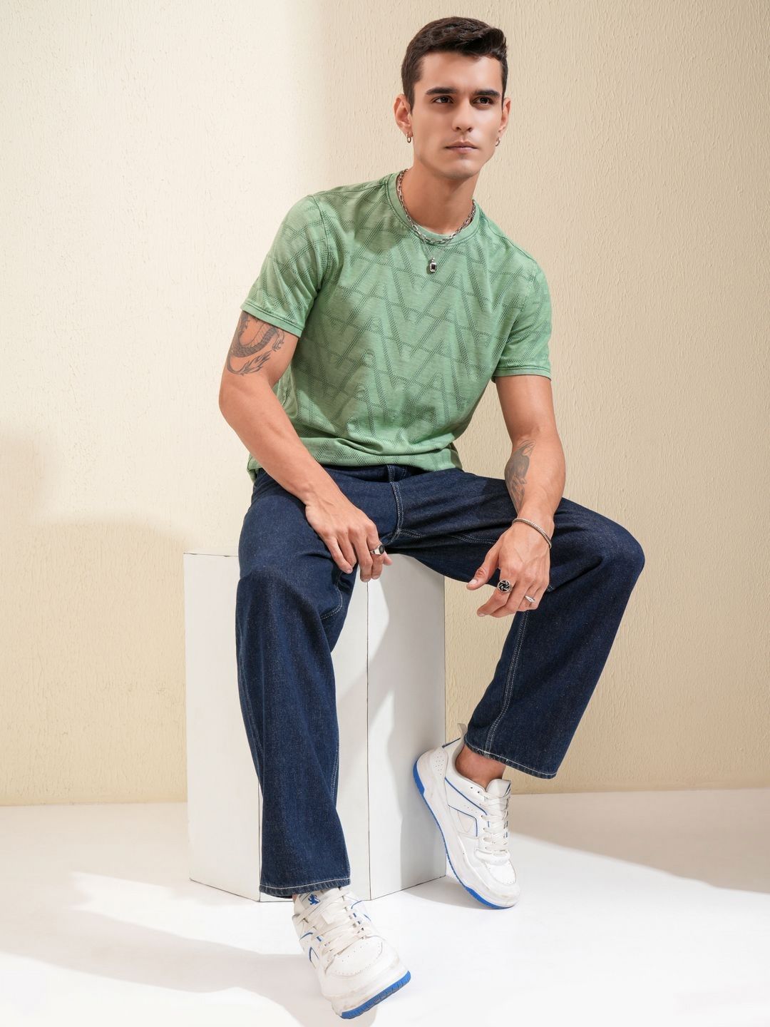 Buy HIGHLANDER Men Self Design Round Neck Cotton T Shirt - Tshirts for ...