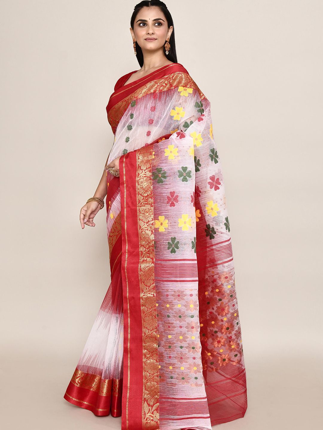 Buy PUKU Ethnic Motifs Patchwork Taant Saree - Sarees for Women ...