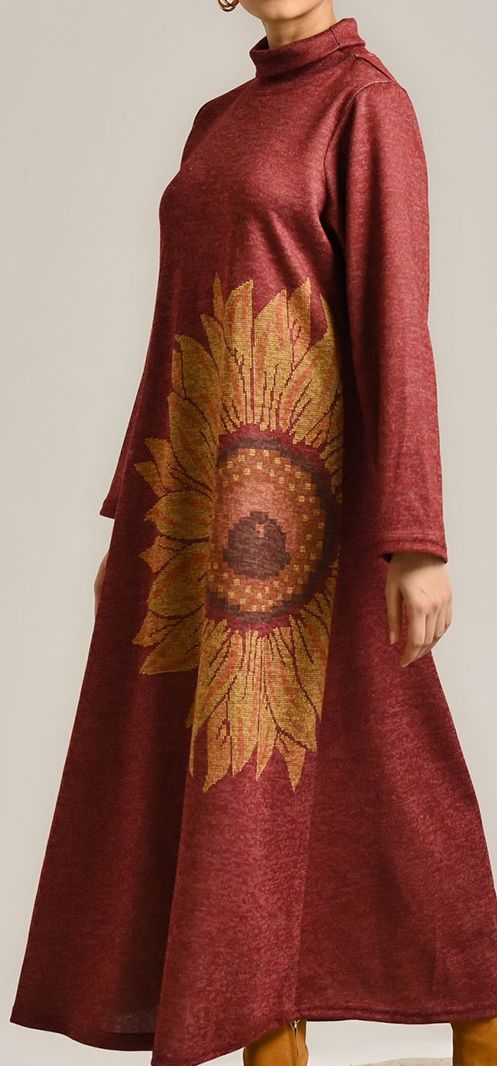 Buy Rustorange Ethnic Motifs Print Cowl Neck Woollen A Line Maxi Dress ...