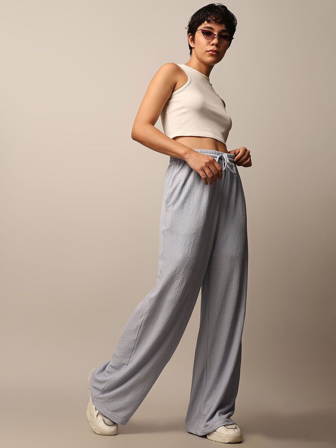 Buy ONLY Women Textured High Rise Trousers - Trousers for Women ...