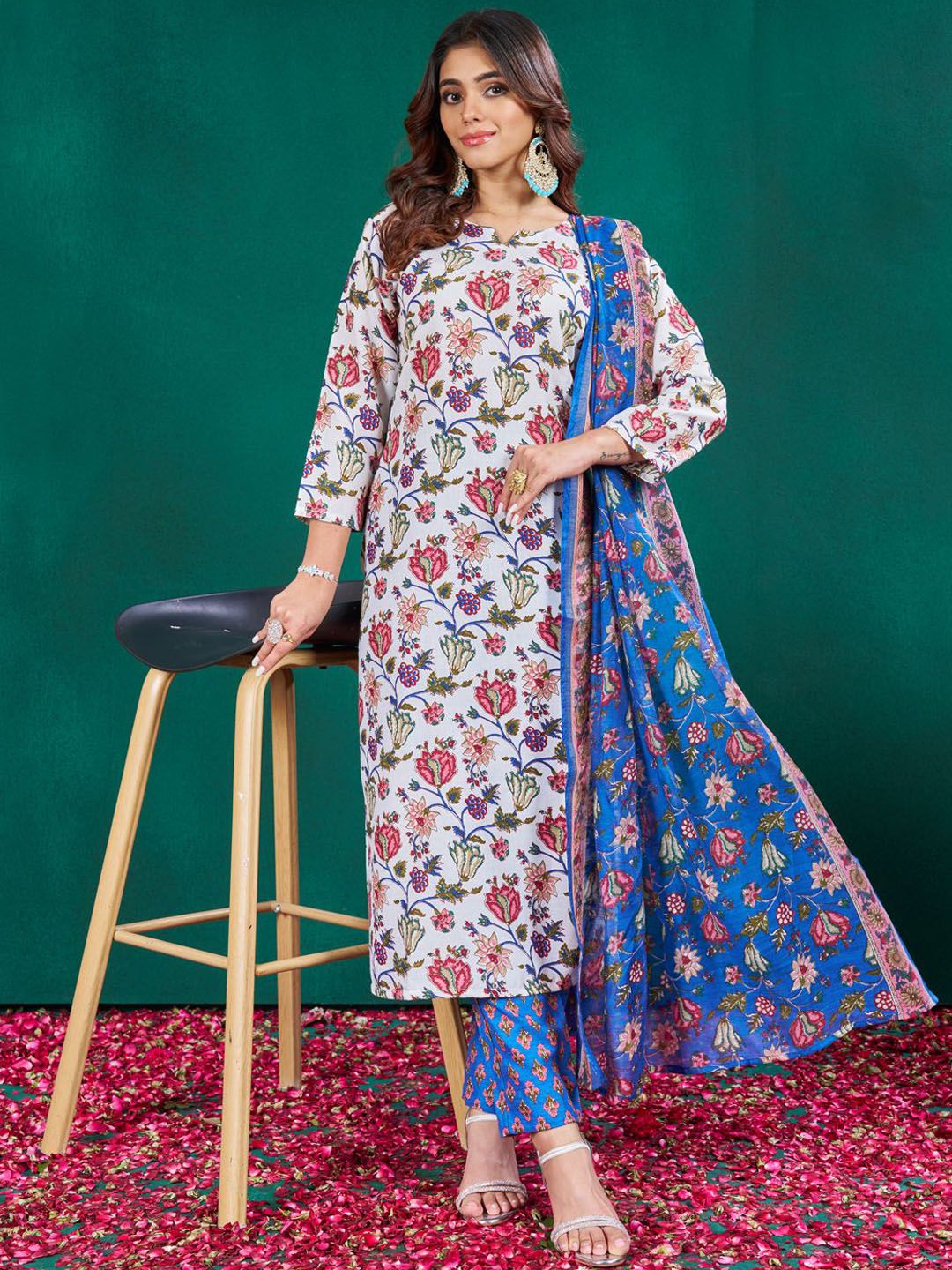 Buy Anouk Women Floral Printed Regular Kurti With Trousers & With ...