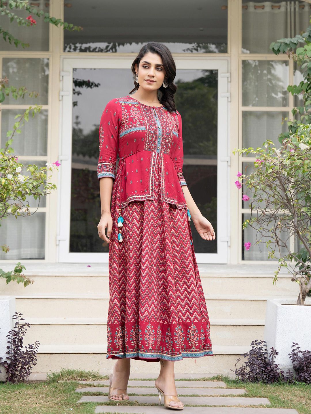 Buy Juniper Floral Print Keyhole Neck Liva A Line Maxi Dress - Dresses ...