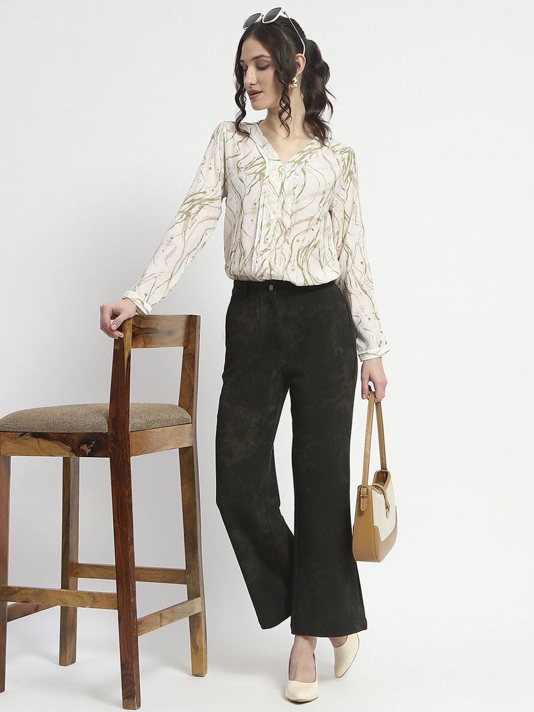 Buy Madame Women Abstract Printed V Neck Long Sleeves Top - Tops for ...
