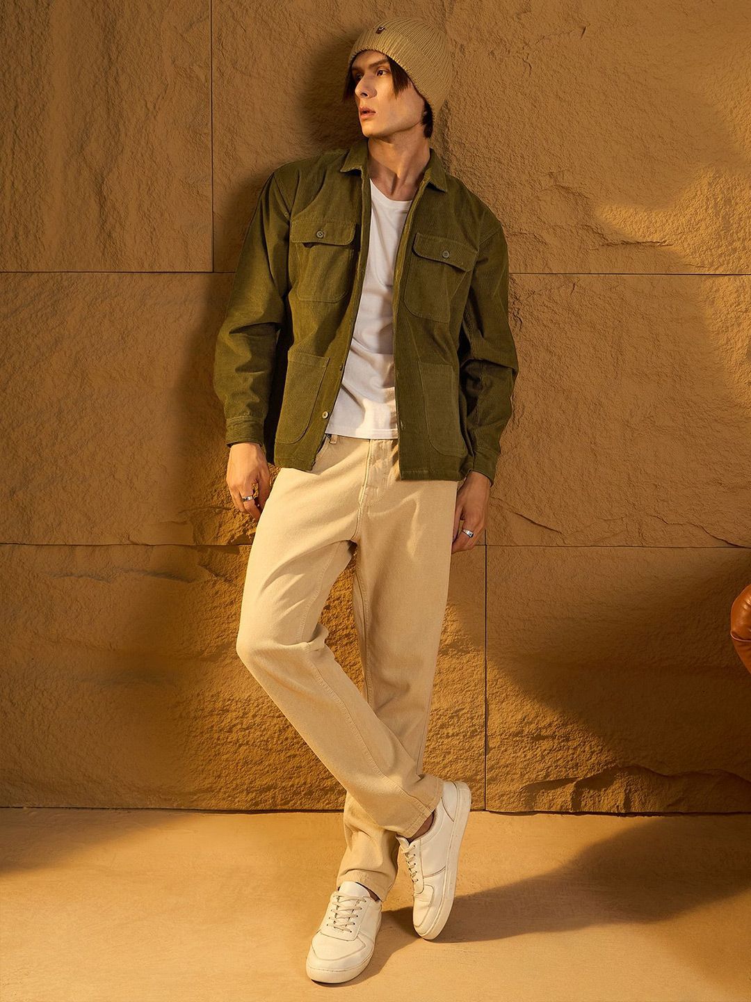 Buy DENNISON Men Four Pocket Drop Shoulder Oversized Corduroy Shacket ...