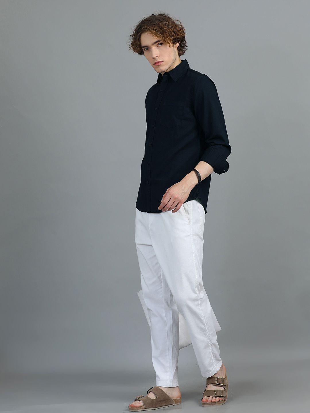 Buy SILISOUL Men Classic Spread Collar Solid Cotton Casual Shirt ...