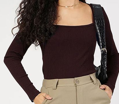 Buy SASSAFRAS Women Rib Square Neck Full Sleeves Solid Top - Tops for ...