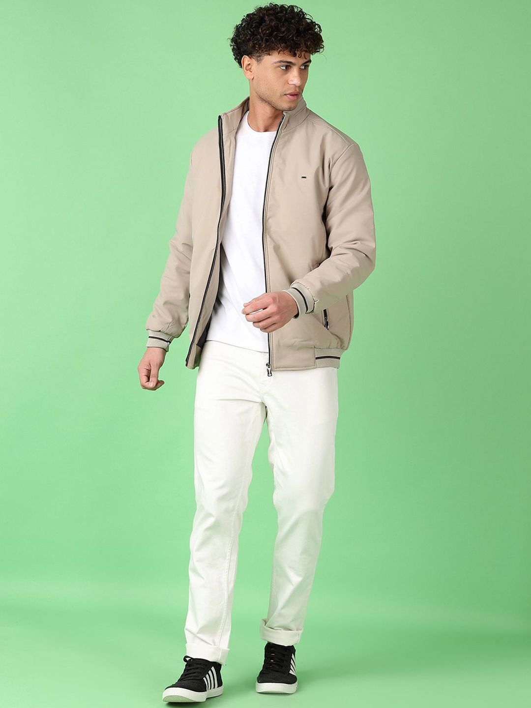 Buy V Mart Men Mock Collar Solid Cotton Casual Bomber Jacket - Jackets ...