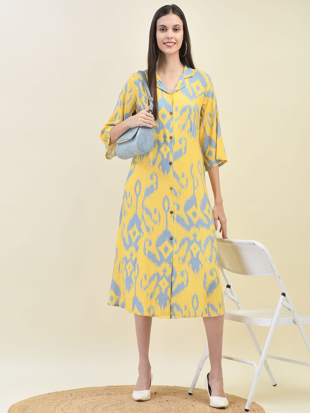 Buy Shree Women Floral Printed Flared Sleeve A Line Midi Dress ...