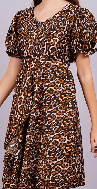 Buy JC4U Animal Print Puff Sleeve A Line Dress - Dresses for Women ...