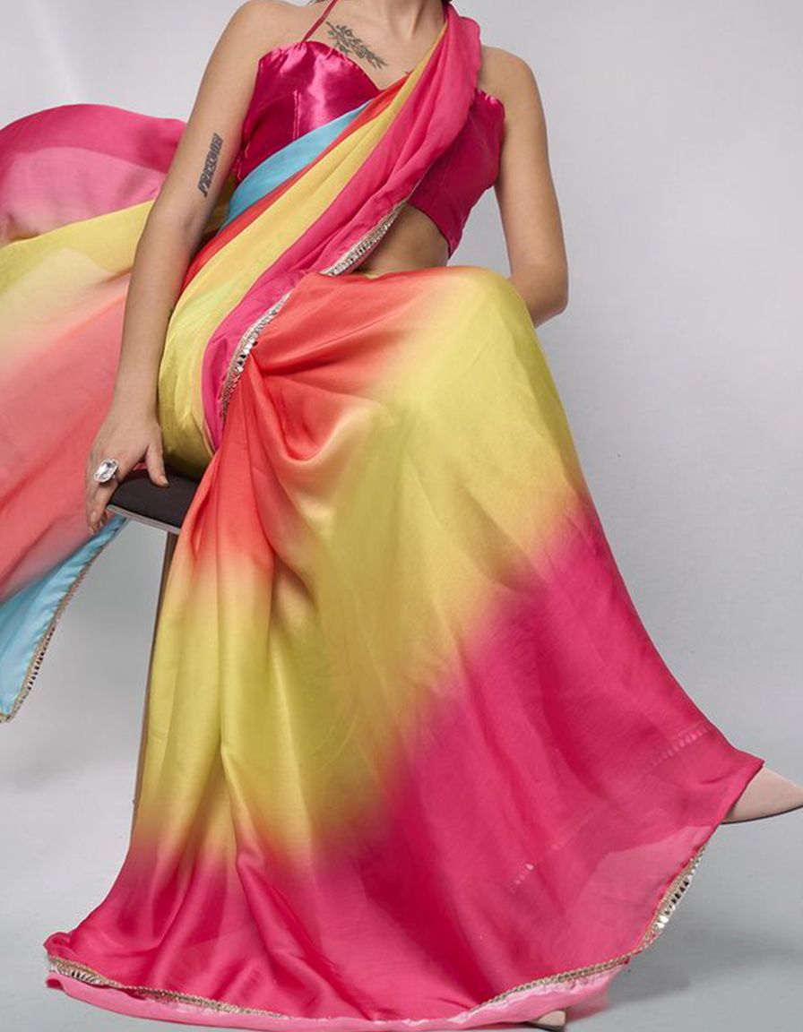 Buy Mitera Embellished Mirror Work Satin Saree - Sarees for Women ...