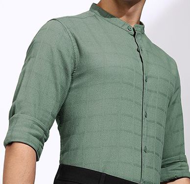 Buy HIGHLANDER Men Olive Dobby Textured Checked Oversized Regular Fit ...