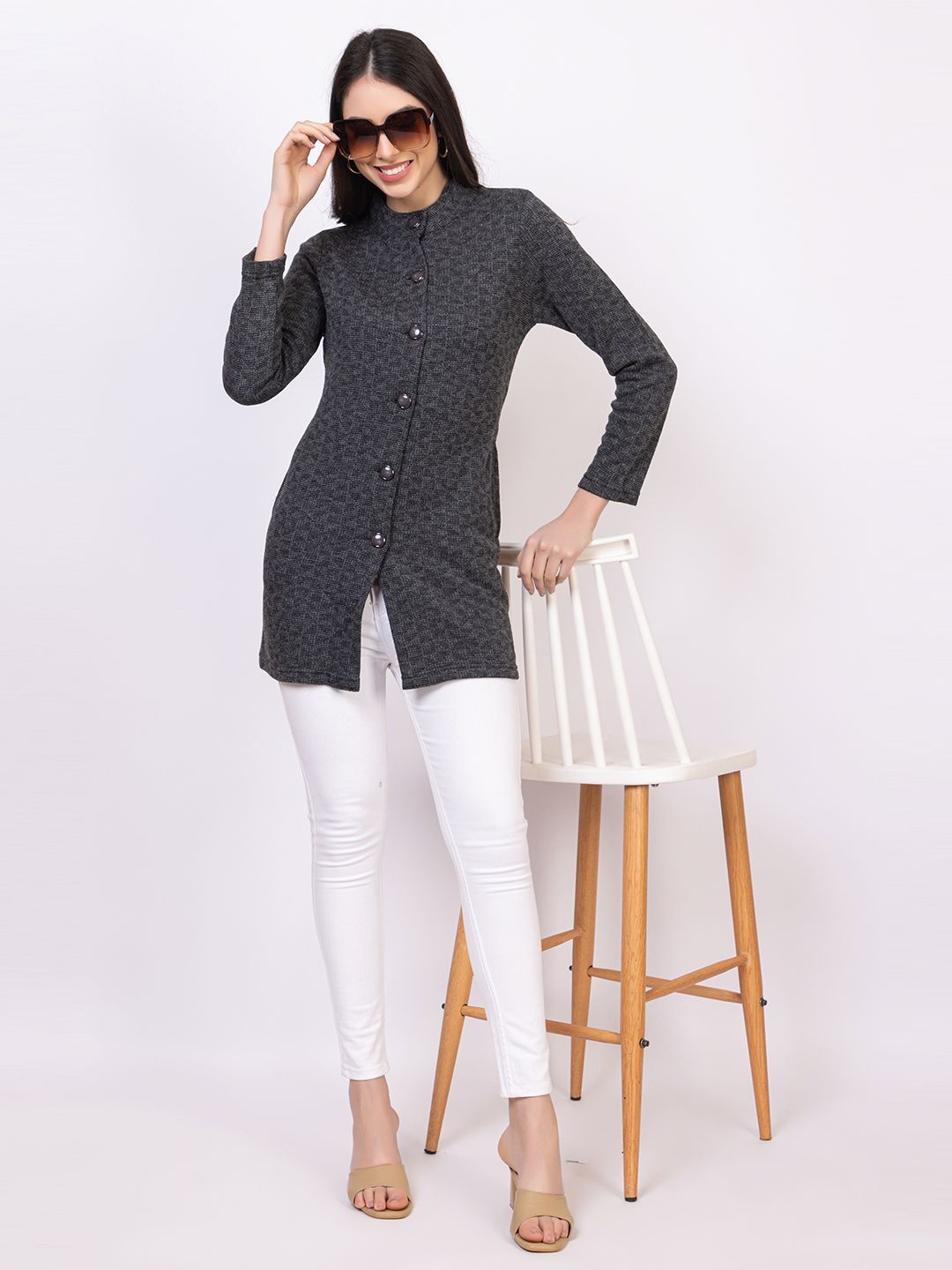 Buy KEIKO Women Self Design Longline Cardigan - Sweaters for Women ...