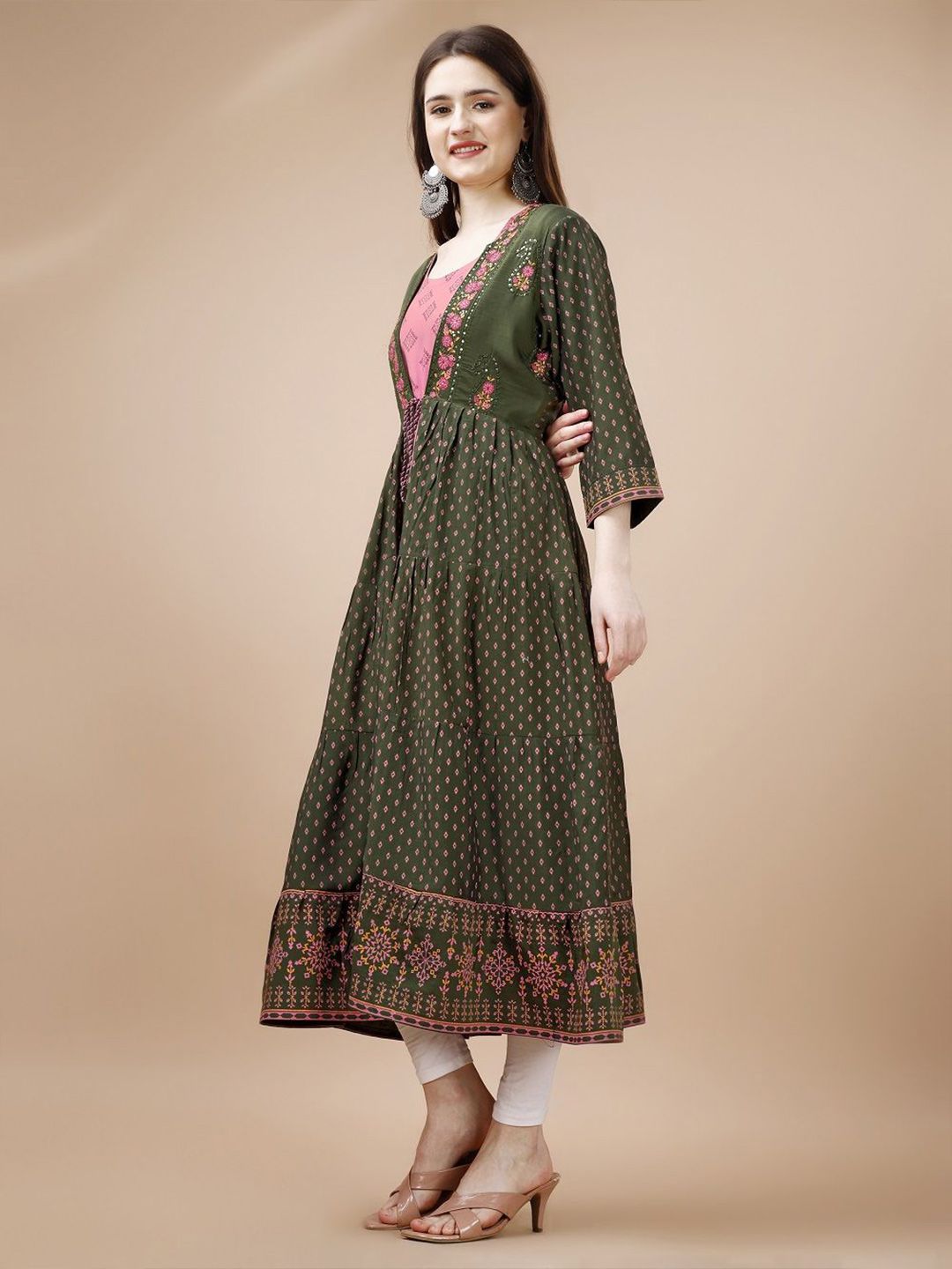 Buy JIVORA Women Embroidered Pure Cotton Gown Ethnic Dress - Ethnic ...