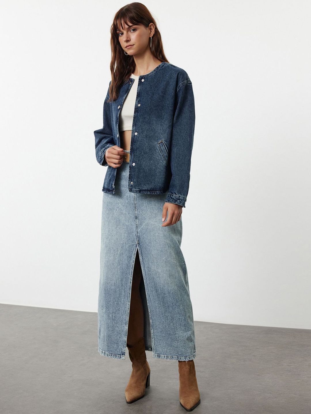 Buy Trendyol Women Denim Jacket With Embroidered - Jackets for Women ...