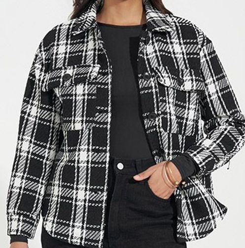 Buy Styli Women Oversized Fit Longline Checked Shacket - Jackets for ...