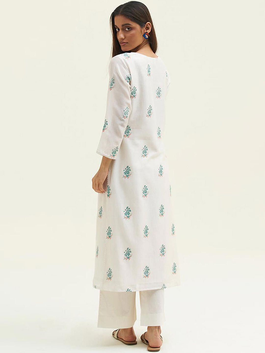 Buy Ganga Floral Embroidered Pure Cotton Straight Kurta With Palazzos ...