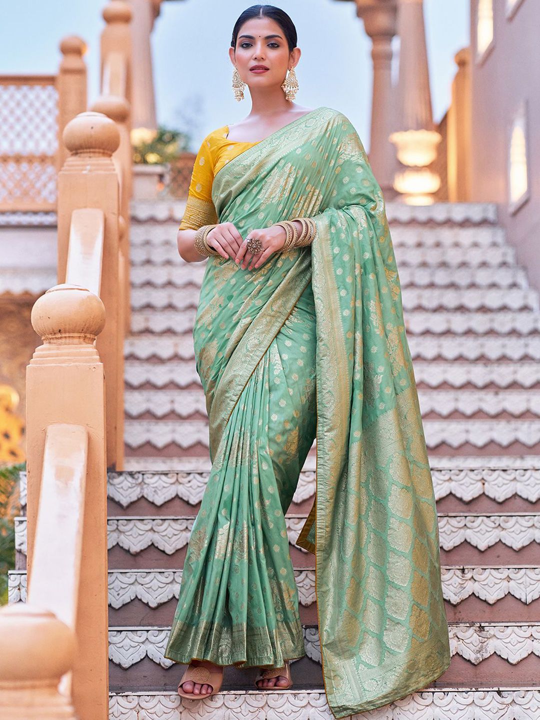 Buy Satrani Ethnic Motifs Woven Design Zari Pure Silk Kanjeevaram Saree ...