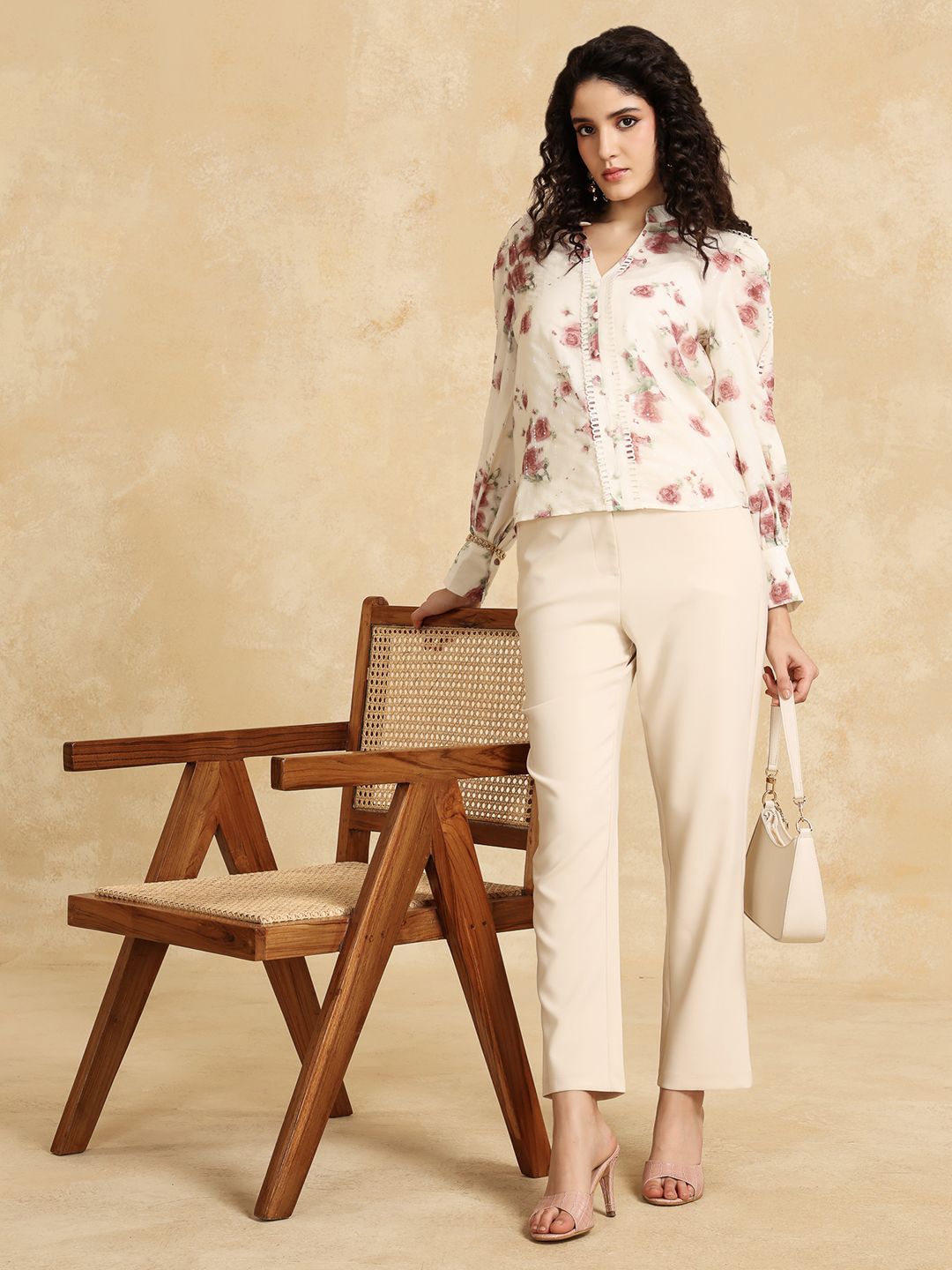 Buy Kazo Women Floral Printed Lace Inserts Mandarin Collar Top - Tops for Women 33554347 | Myntra