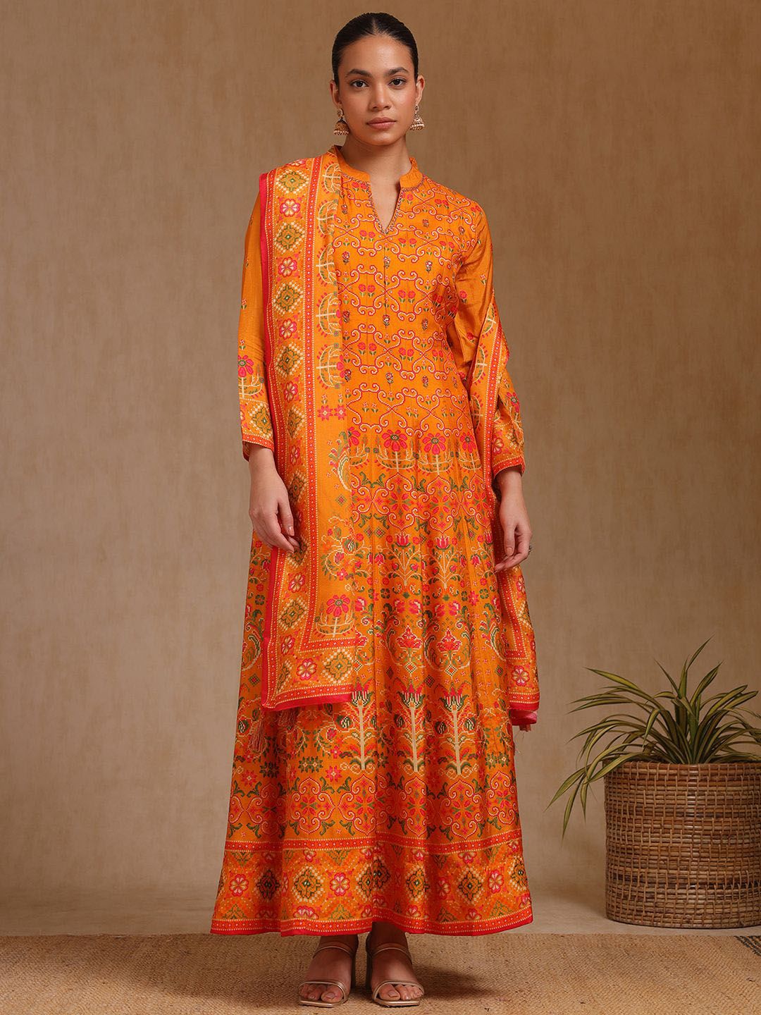 Buy Soch Ethnic Motifs Print Regular Sleeves V Neck Gown Maxi Dress ...