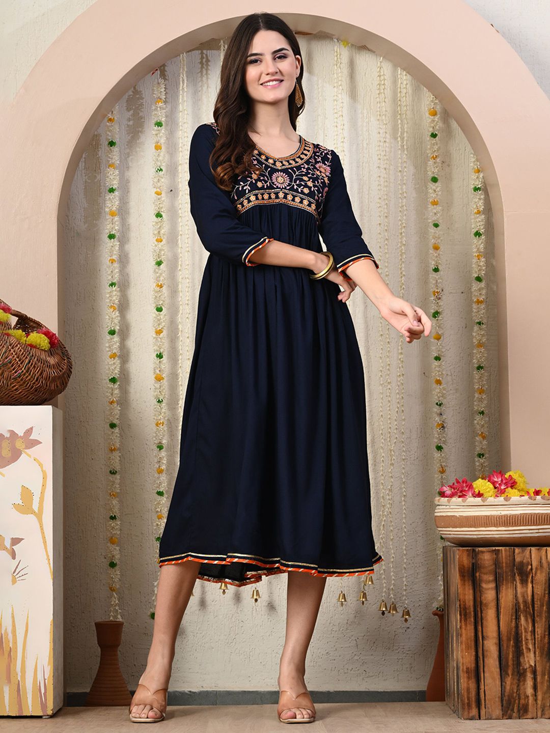 Buy Dipani Floral Embroidered Fit & Flare Midi Dress - Dresses for ...