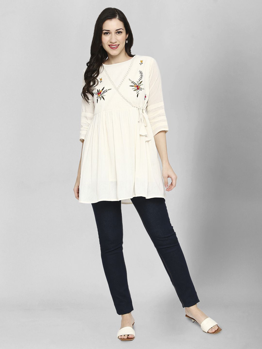 Buy CORSICA Women Floral Embroidered A Line Longline Top - Tops for ...