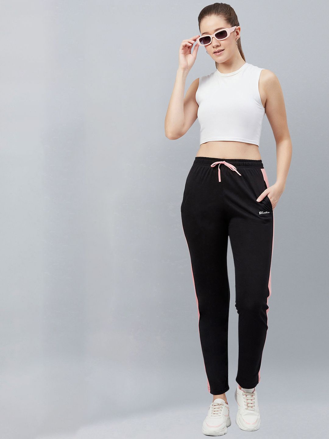 Buy Blinkin Women Pack Of 2 High Rise Colour BlockedTrackPants - Track ...