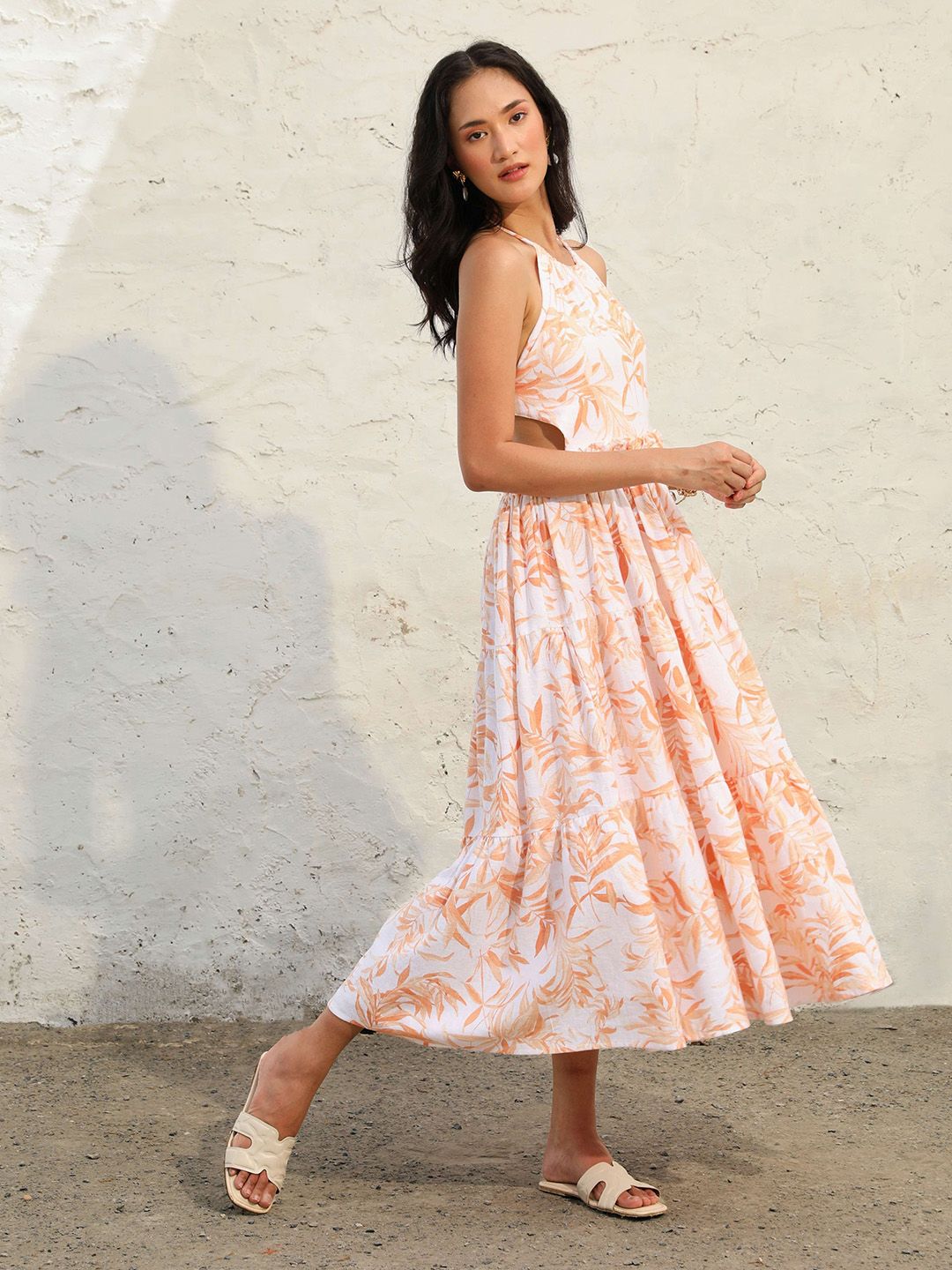 Buy Sunscape Women Tropical Printed Halter Neck Fit & Flare Midi Dress - Dresses for Women ...