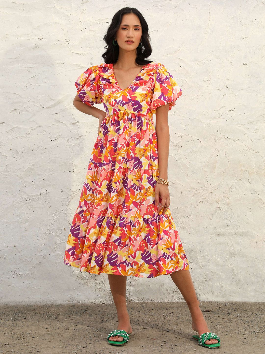 Buy Sunscape Puff Sleeve Fit & Flare Midi Dress - Dresses for Women 33793936 | Myntra