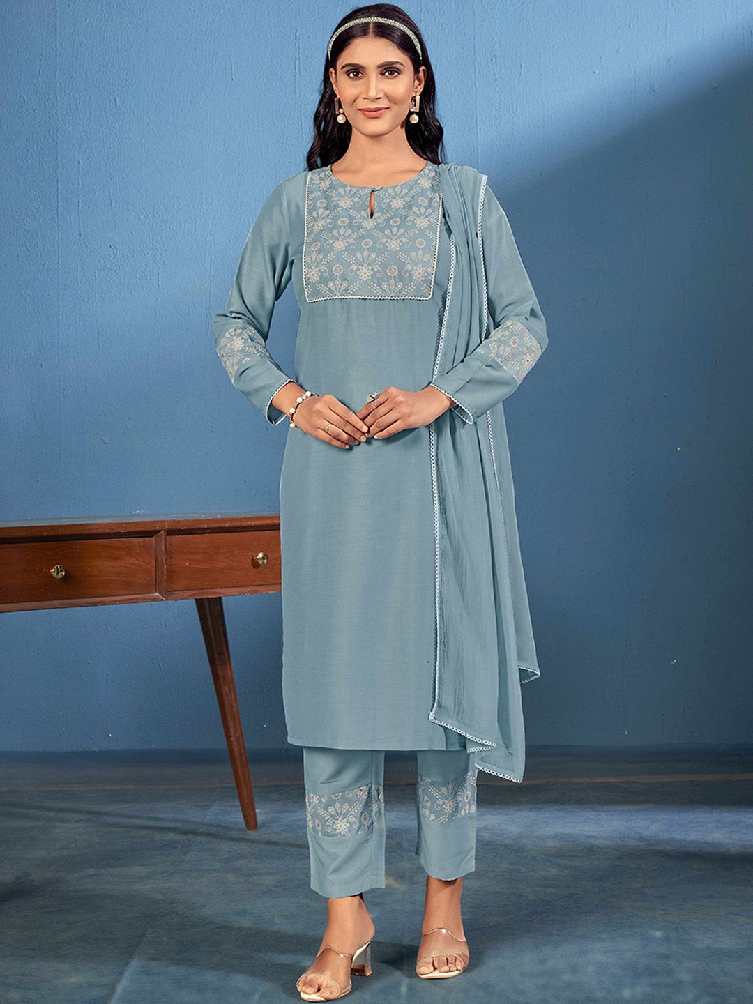 Buy Laxmipati Women Floral Printed Cotton Kurta With Trousers & Dupatta - Kurta Sets for Women ...
