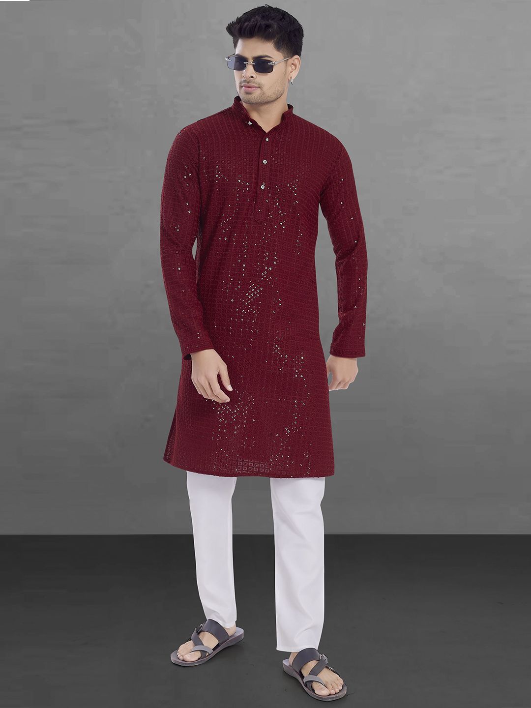 Buy DIVISIVE Men Geometric Embroidered Kurta - Kurtas for Men 33505520 ...