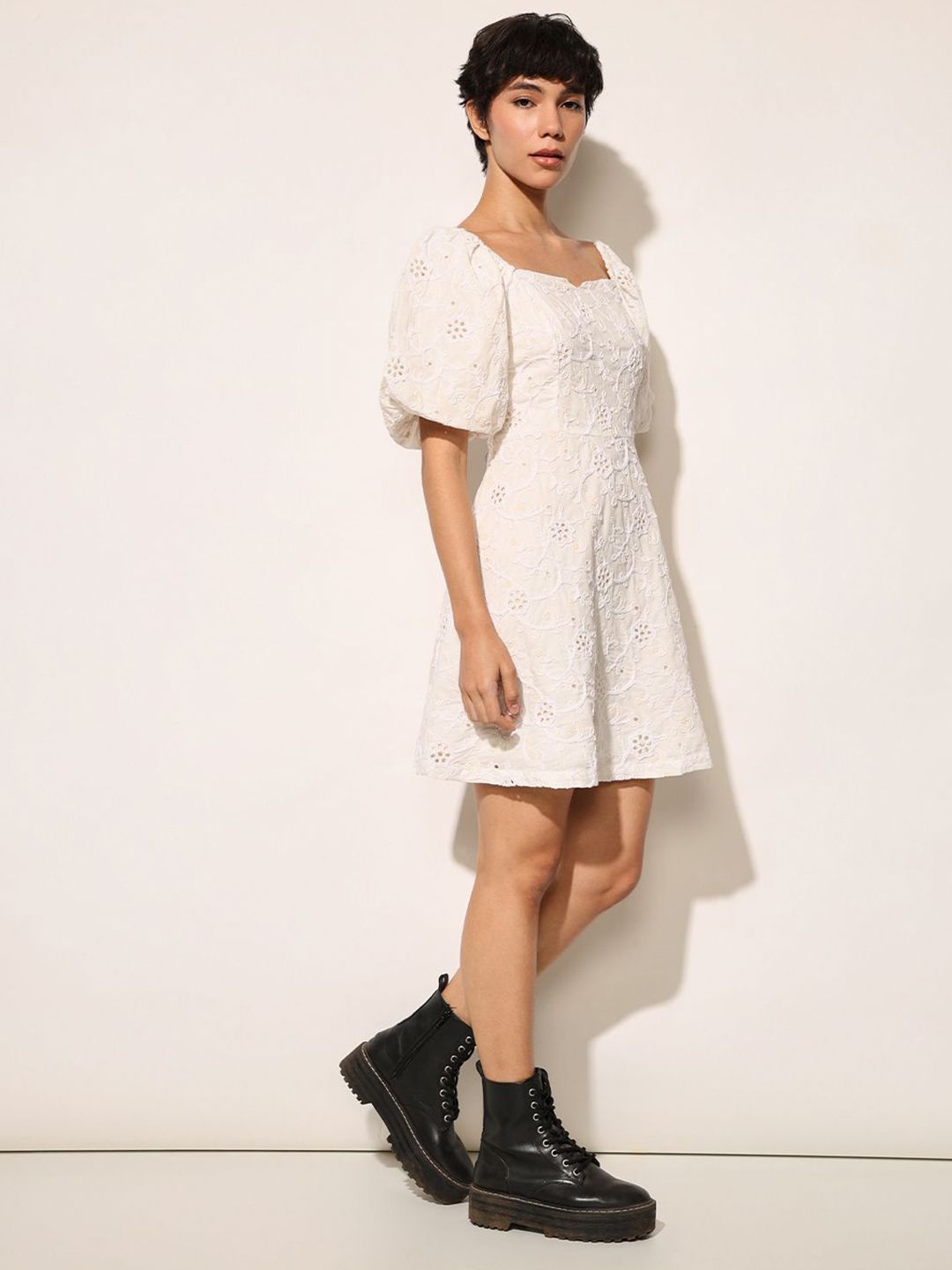 Buy ONLY Embroidered Puff Sleeve Fit & Flare Mini Dress - Dresses for ...