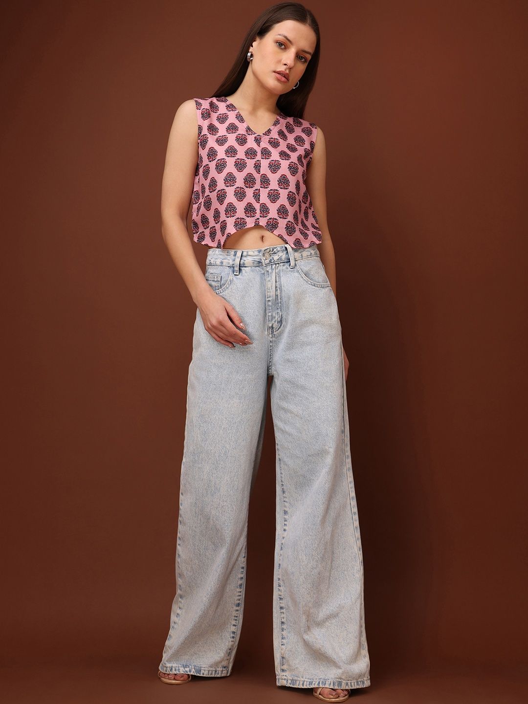 Buy MILOST Women Floral Print Cotton Panelled Asymmetric Crop Top ...