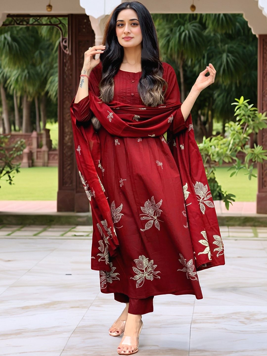 Buy Aaghnya Women Viscose Rayon Printed Kurta Sets With Dupatta - Kurta ...