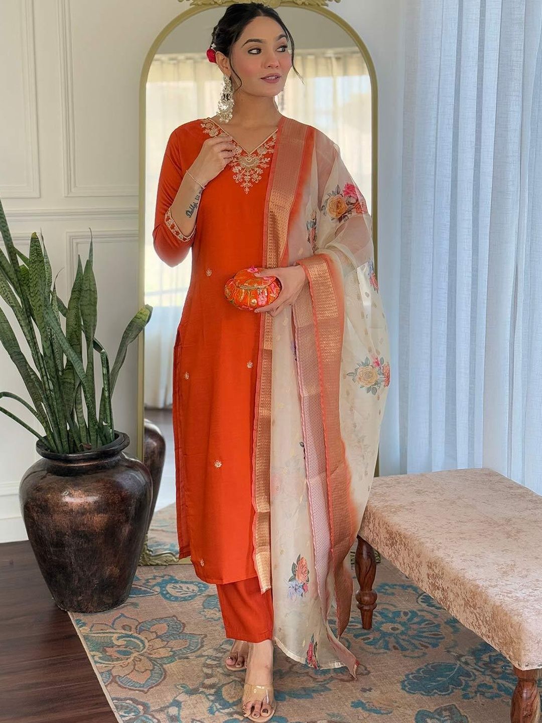 Buy DIVASTRI Adults Women Rust Kurta Sets - Kurta Sets for Women ...