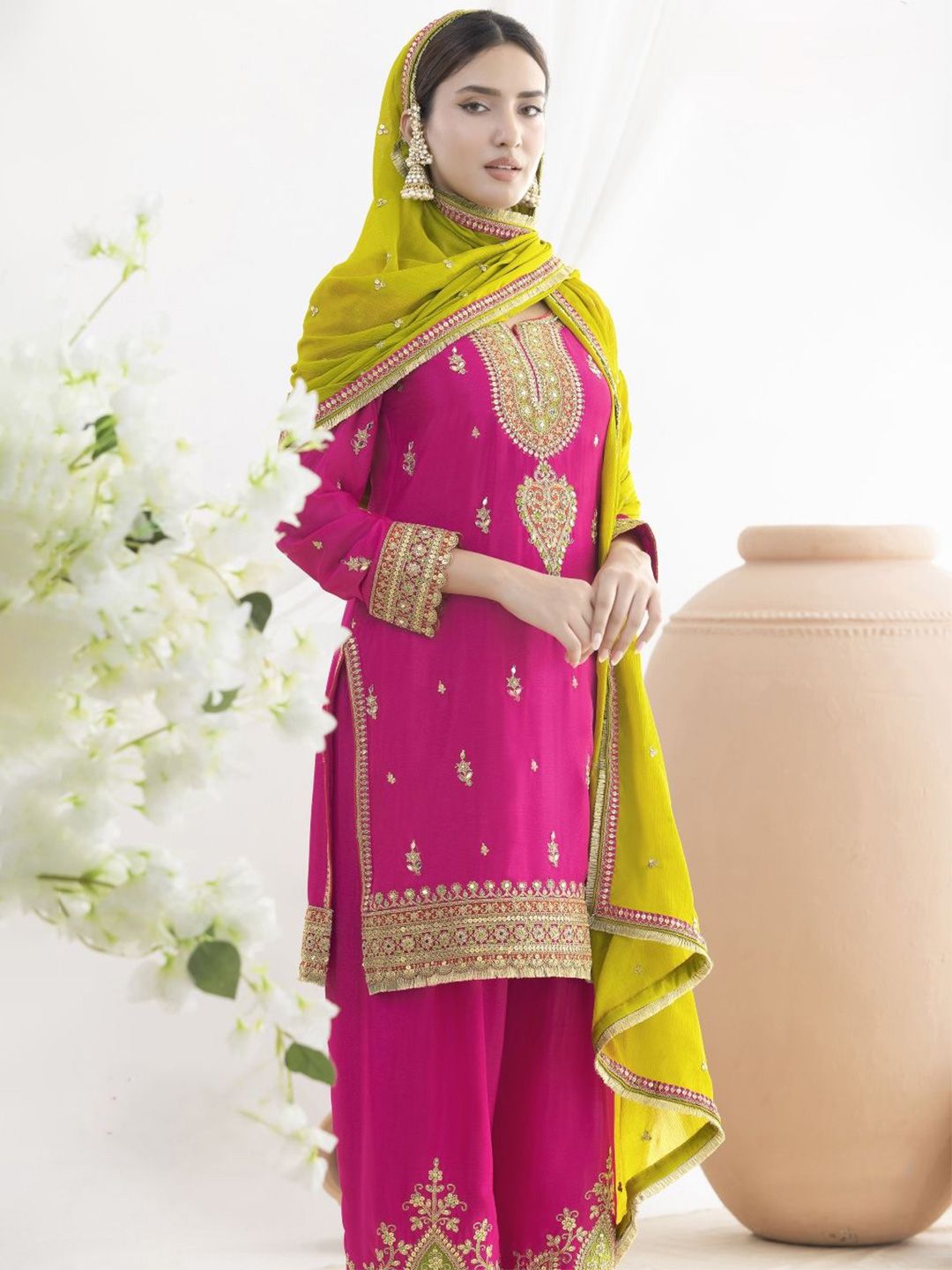 Buy RANGMAHAL Women Ethnic Motifs Embroidered Regular Kurta With Salwar ...