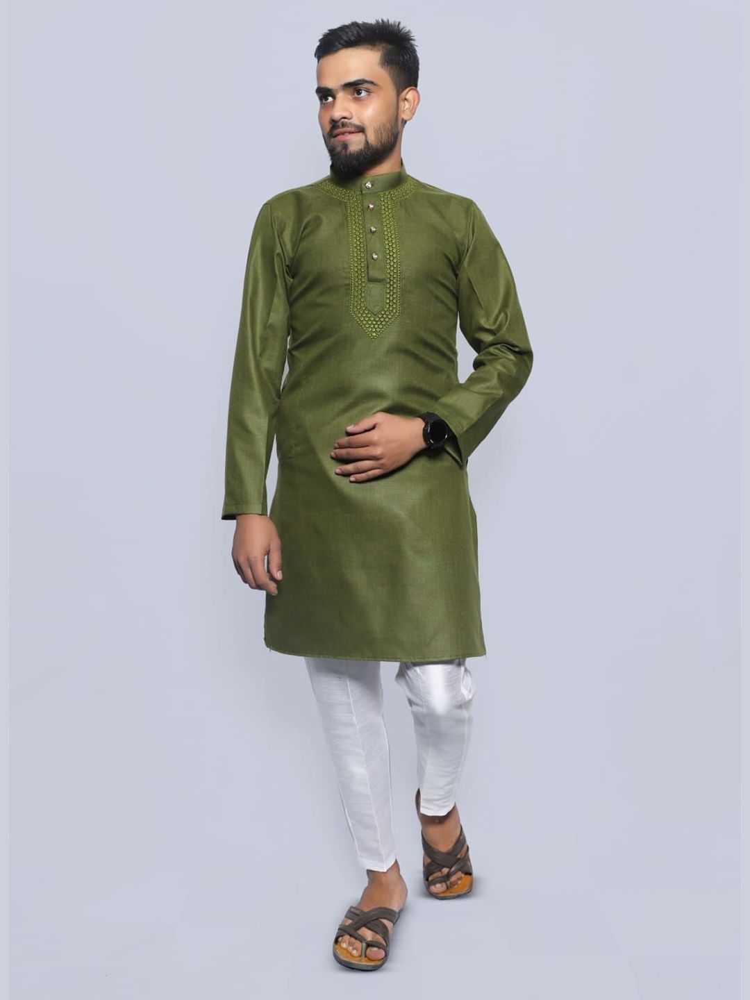 Buy Wallaby Floral Yoke Design Mandarin Collar Cotton Straight Kurta ...