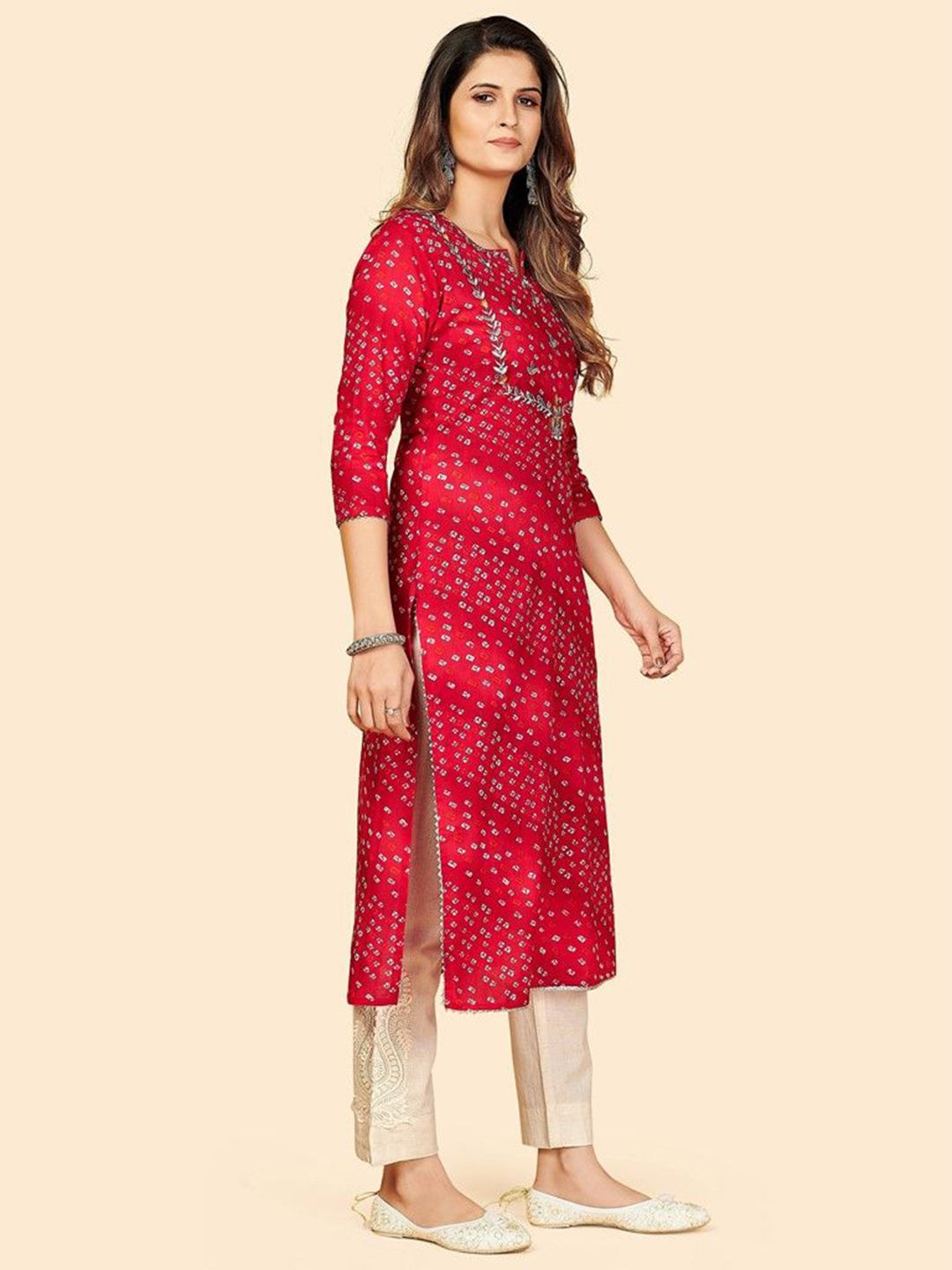Buy GULMEHAK Bandhani Printed Notch Neck Straight Cotton Kurta - Kurtas for Women 36296009 | Myntra