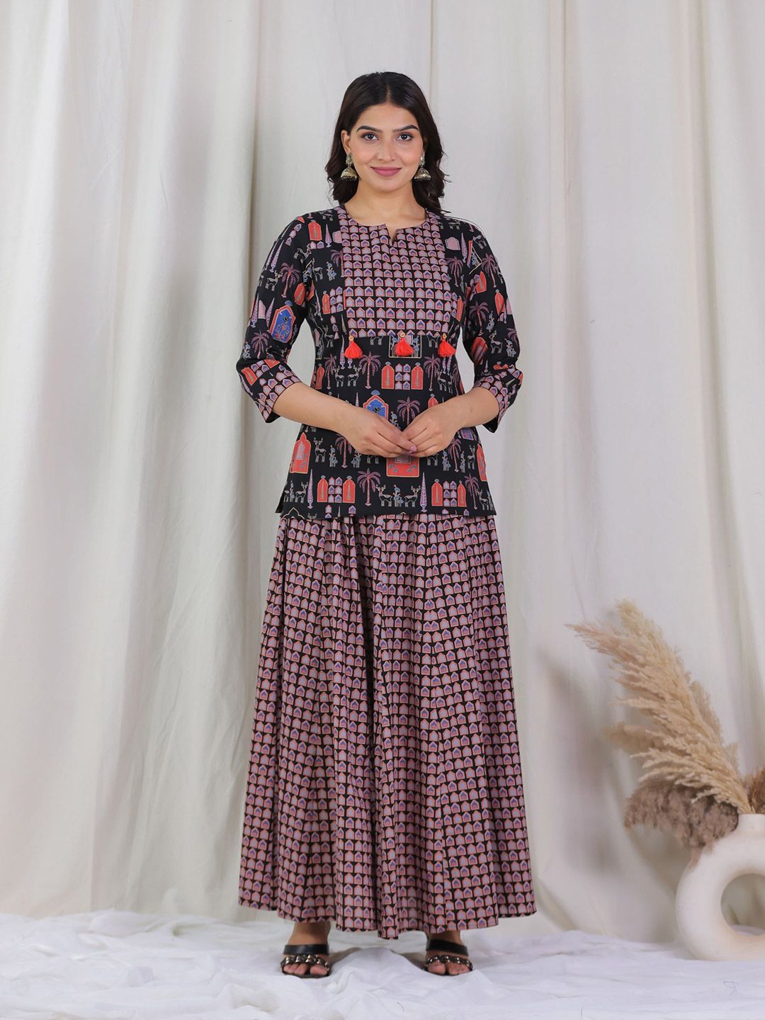 Buy Aramya Ethnic Motifs Printed Straight Cotton Kurta - Kurtas for ...