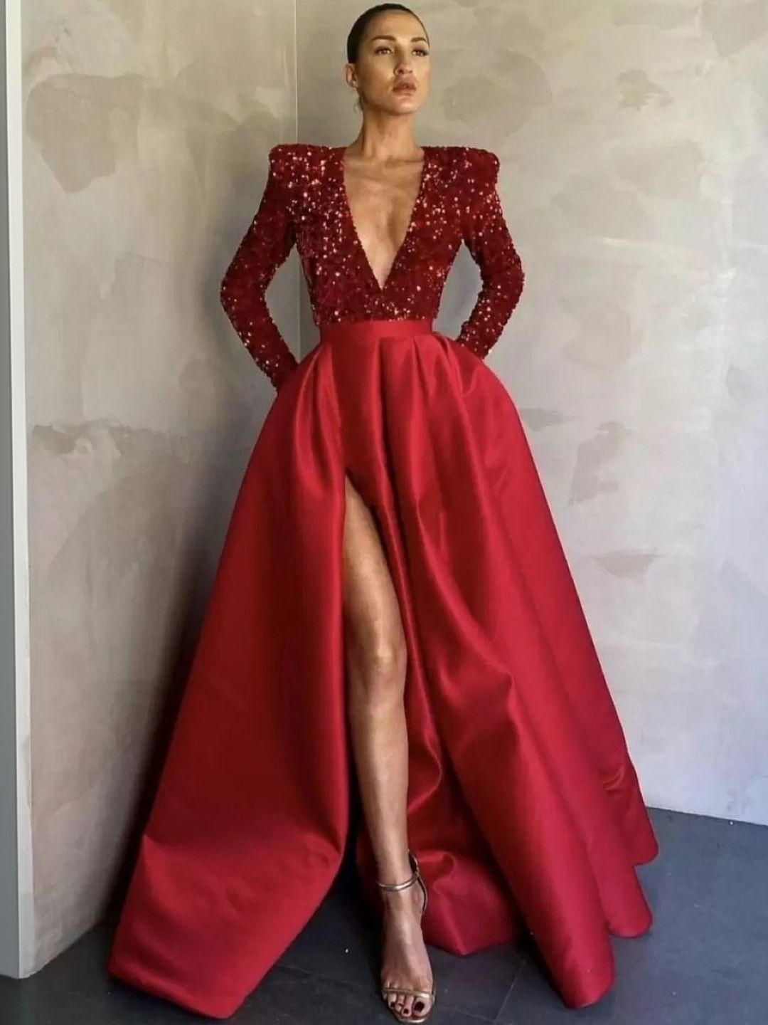 Buy Red Embellished Plunge Neck Maxi Dress - Dresses for Women 38365226 ...
