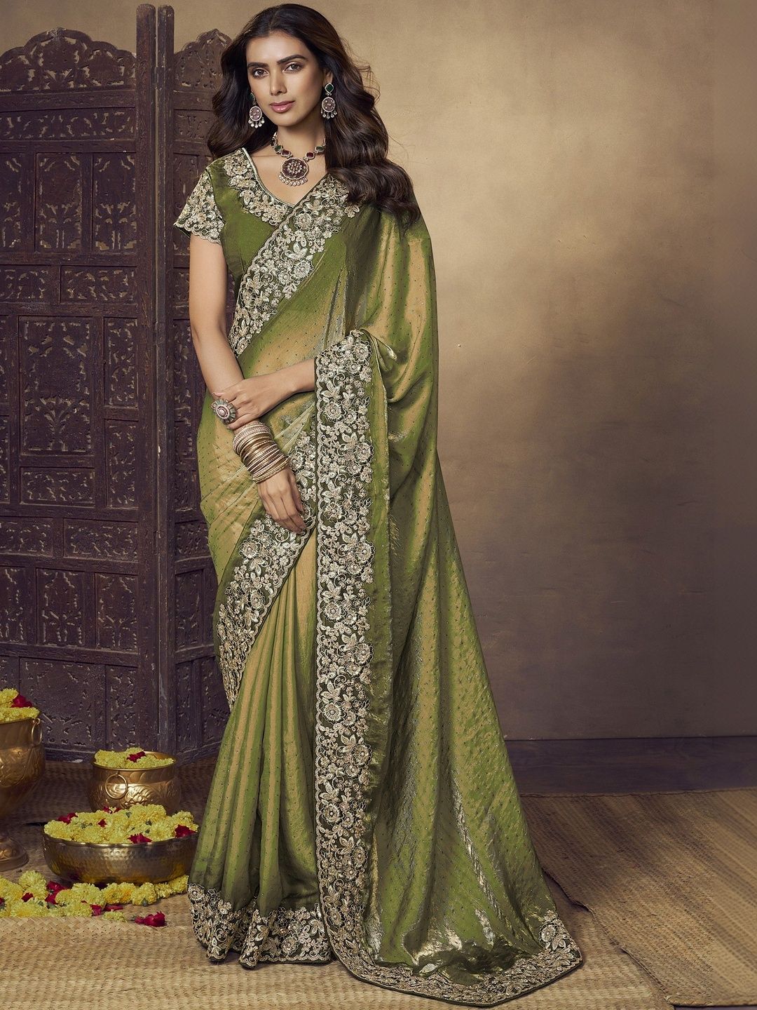 Buy Suha Embellished Zari Satin Heavy Work Saree - Sarees for Women ...