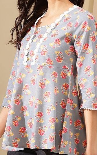 Buy Varun Handicraft Floral Print Ruffles Cotton Top - Tops for Women ...